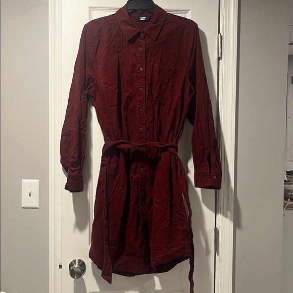 Lands' End | Dresses | Lands End Shirt Dress Womens L Red Corduroy Dark ...